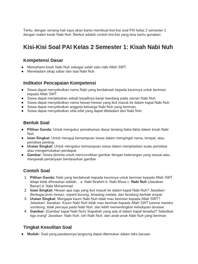 Kisi Kisi ASAS 1 PAI Kelas 2 | PDF