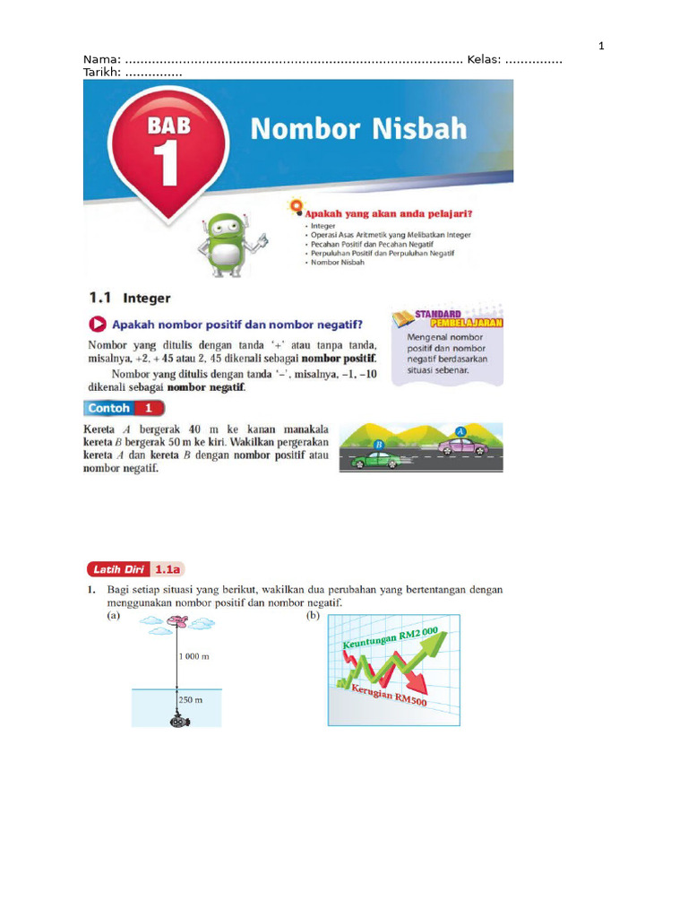 bab 1 tingkatan 1 matematik | PDF