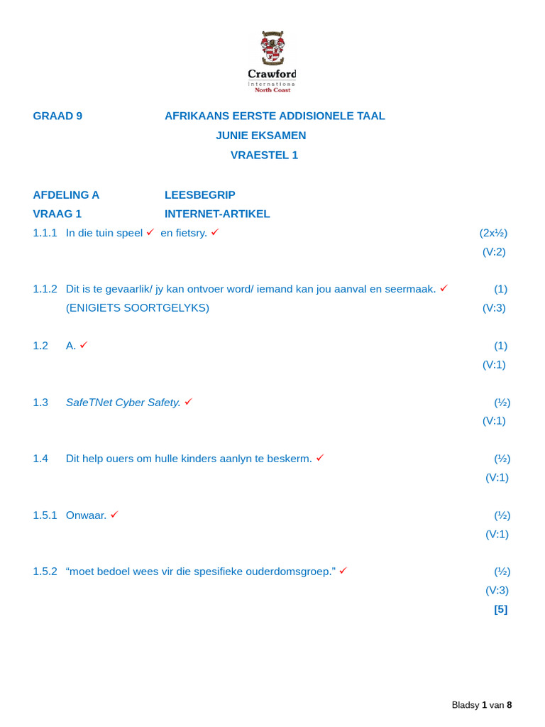 Memo 2023 Junie Vraestel 1 | PDF