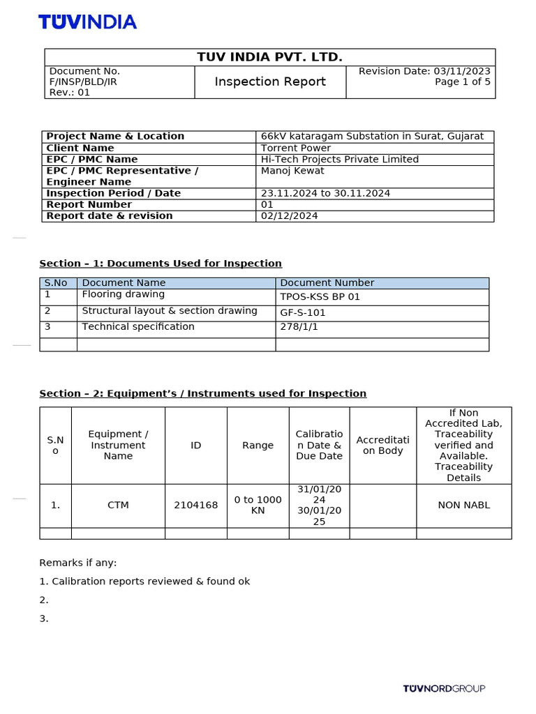 F-INSP-BLD-IR R1 - Inspection Report | PDF