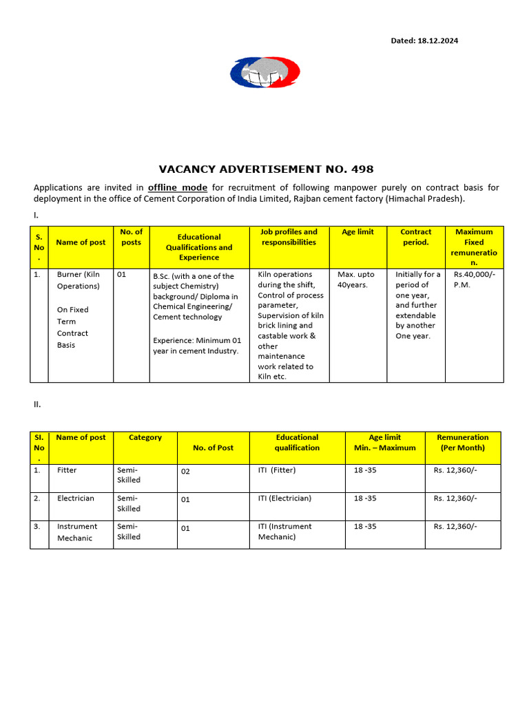 Broadcast Engineering Consultants India Limited: Vacancy Advertisement No. 498 | PDF