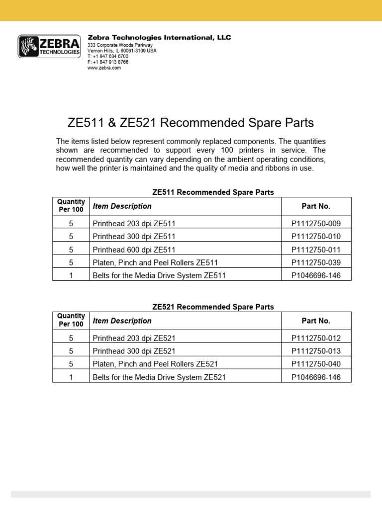 ZE511 & ZE521 Spare Parts Guide | PDF