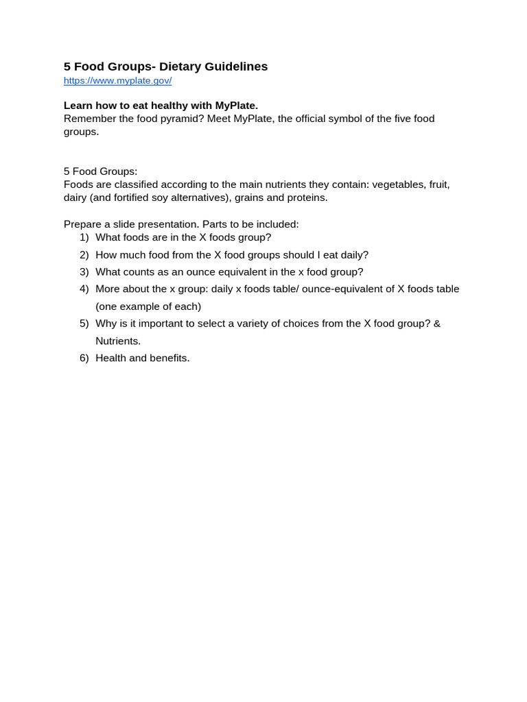 5 Food Groups - Dietary Guidelines | PDF