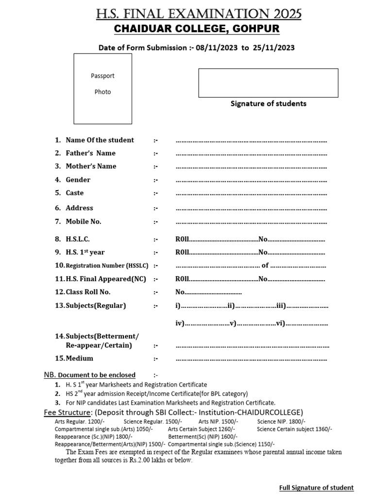 HS 2nd Year Form Fill-Up 2025 | PDF | Qualifications