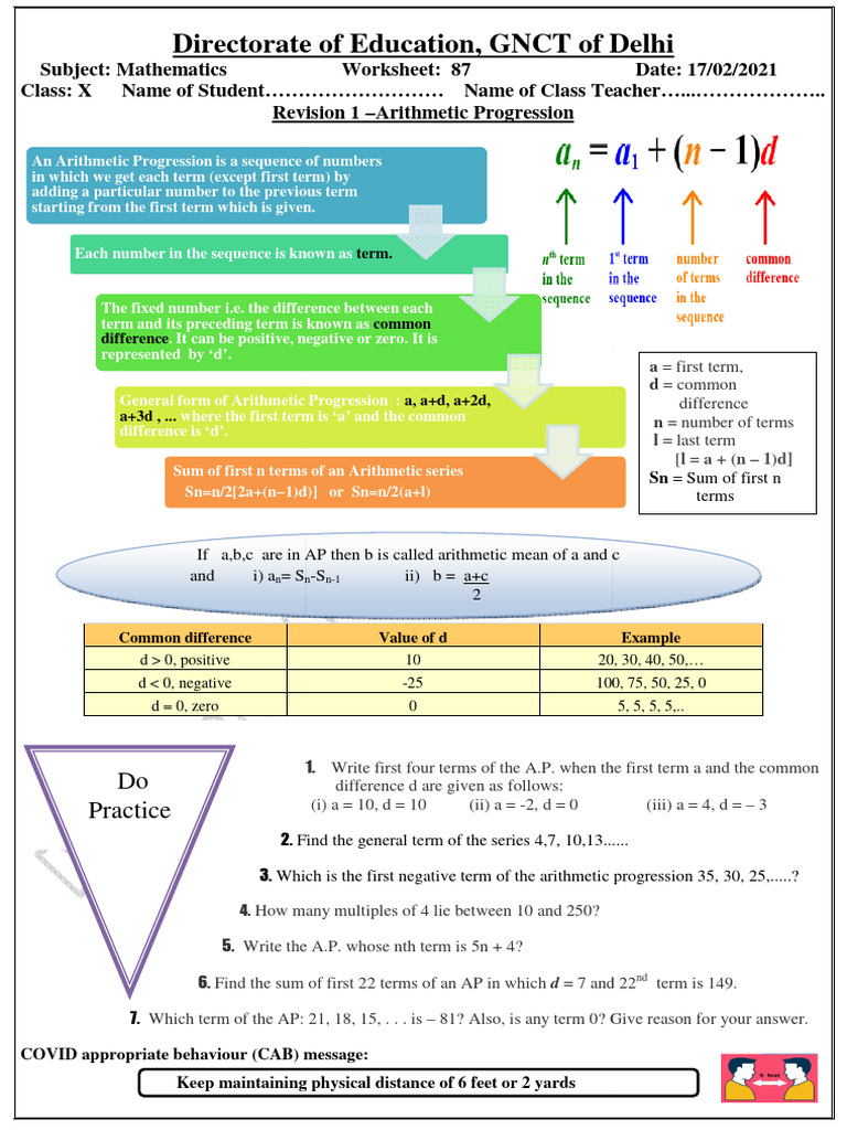 CH 5 Arithmetic Progression - Worksheet87E | PDF | Mathematics | Arithmetic