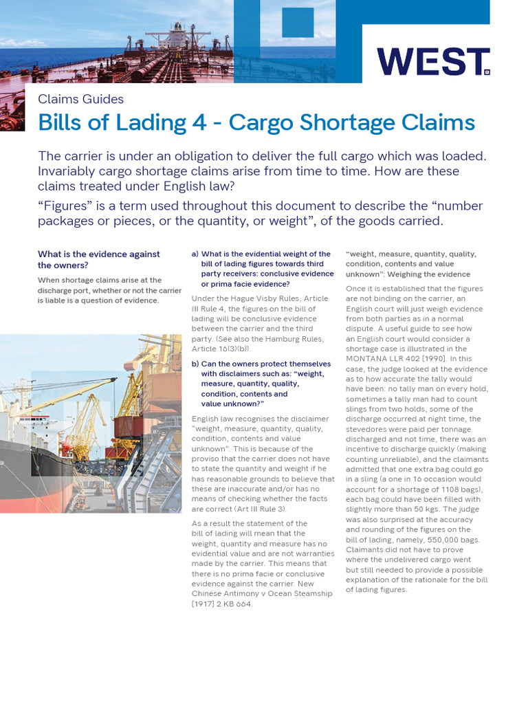 Bills of Lading 4 - Cargo Shortage Claims | PDF | Bill Of Lading ...
