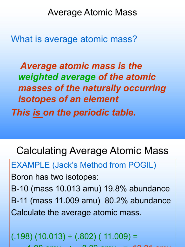 Avg Atomic Mass Notes 23 | PDF