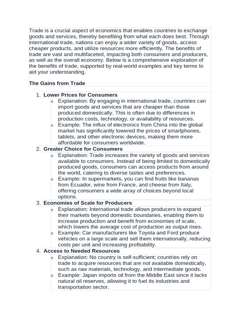 Benefits of International Trade Explained | PDF | Trade | Economies Of ...