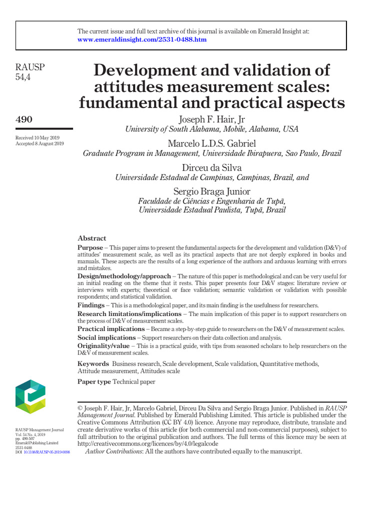 10 1108 - Rausp 05 2019 0098 | PDF | Factor Analysis | Cronbach's Alpha