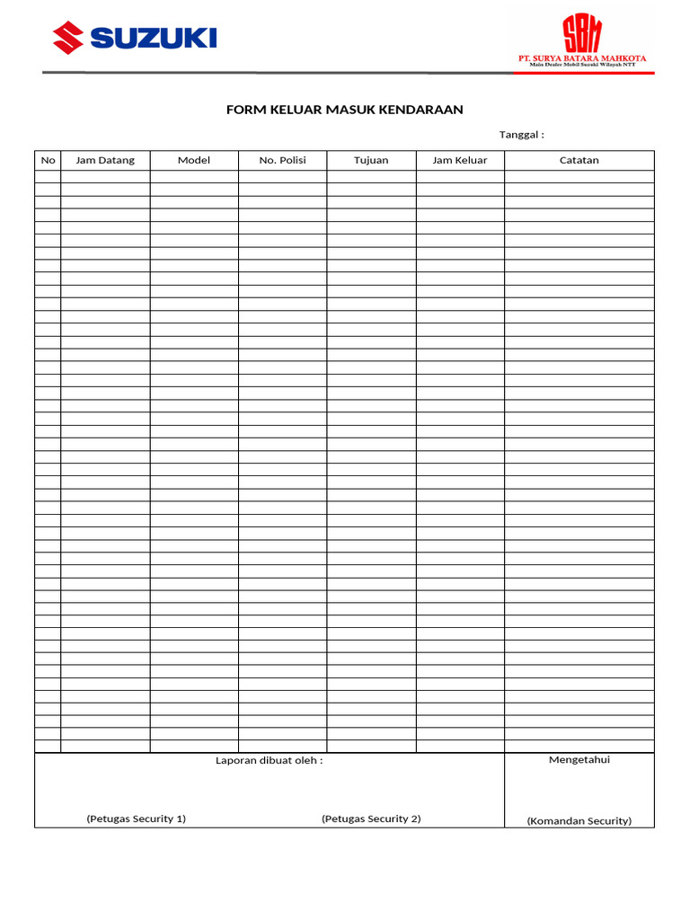 Formulir Kendaraan Masuk Keluar | PDF