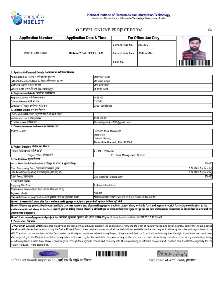 Dhruv Singh Project Form | PDF