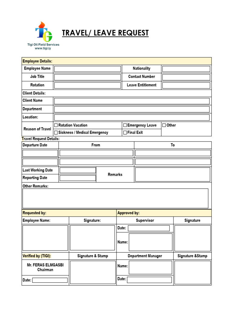 Travel Leave Request Form Template | PDF