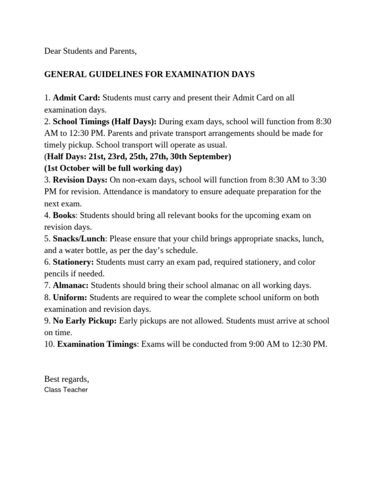 Guidelines For Half Yearly Examination-1 | PDF