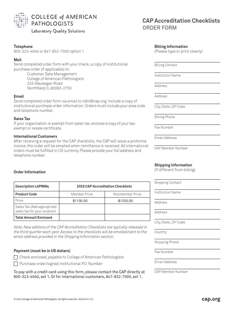 2023 Cap-Laboratory-Accreditation-Checklist-Order-Form | PDF | Sales ...
