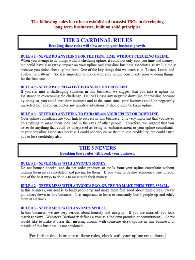 Cardinal Rules and Nevers | PDF | Multi Level Marketing