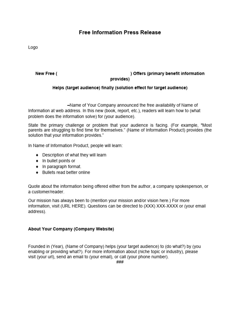 Free Information Press Release Template | PDF