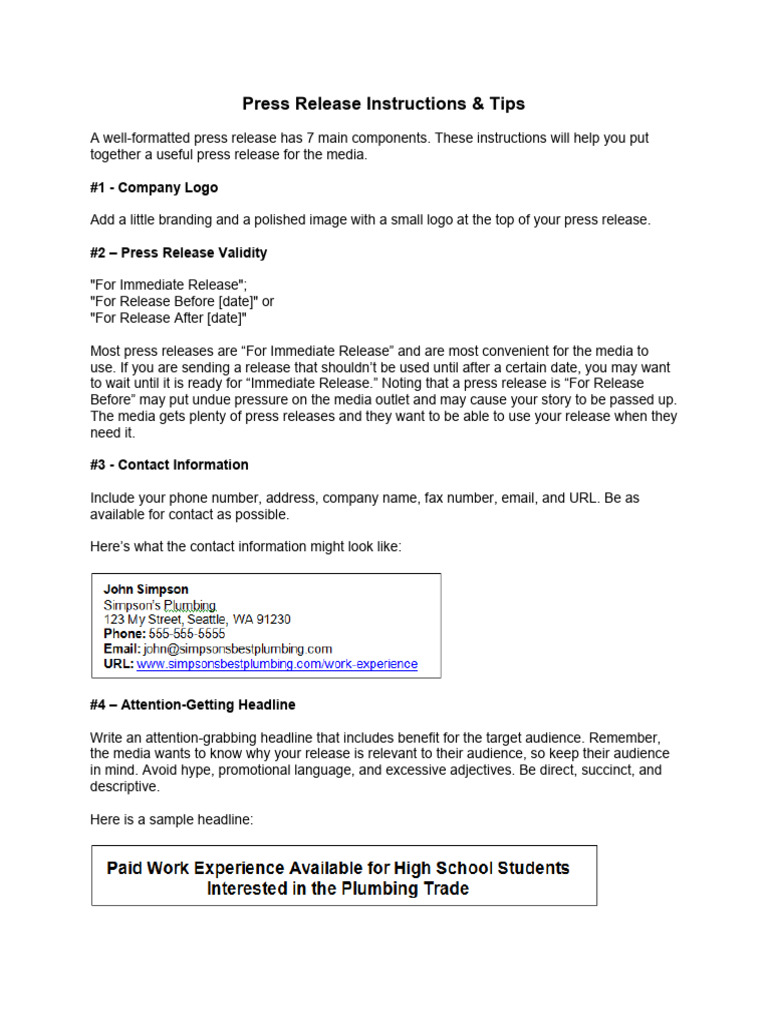 Press Release Instructions | PDF | Press Release | Human Communication