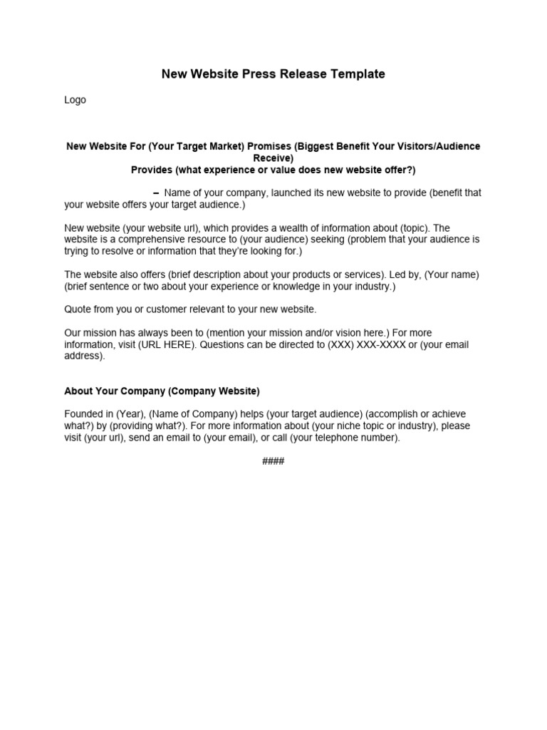 New Website Press Release Template | PDF