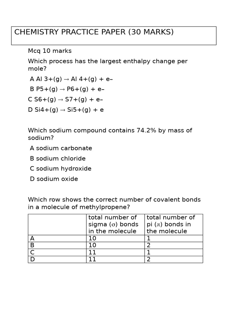 Chemistry CT Practice Paper | PDF | Chemical Bond | Molecules