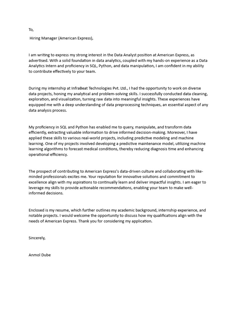 Amex Cover Letter | PDF