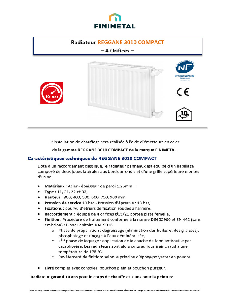 Radiateur Finimetal Reggane 3010 Compact | PDF | Radiateur
