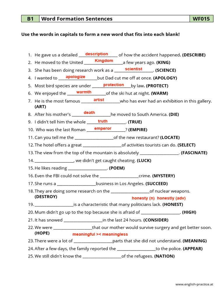wf015 Word Formation Sentences | PDF