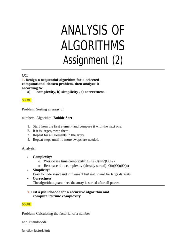 Solve Algorithms Assignment | PDF