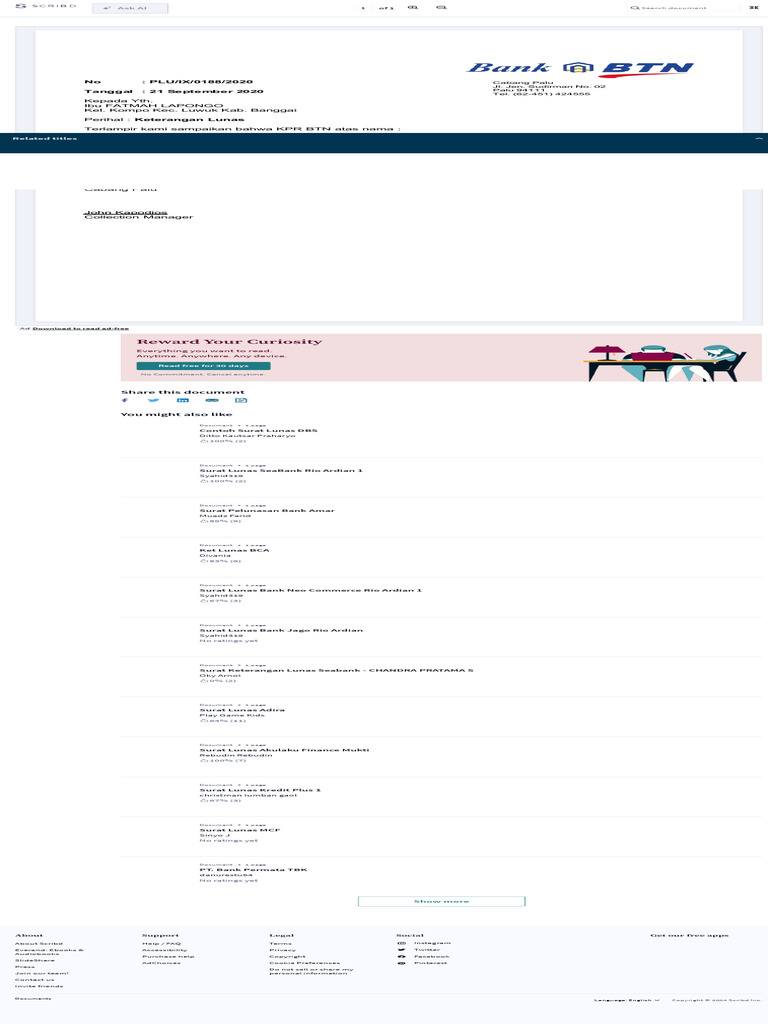 Keterangan Lunas BTN - PDF | PDF | World Wide Web | Internet & Web