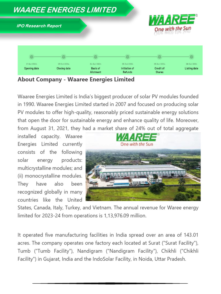 Waaree Energies Limited - IPO - Research Report | PDF | Initial Public Offering | Investing