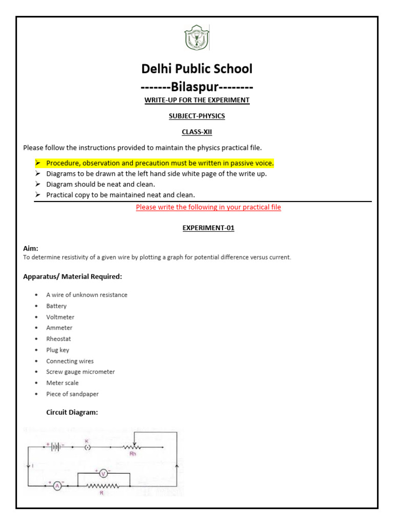 Physics Experiment: Wire Resistivity | PDF | Electrical Resistance And ...