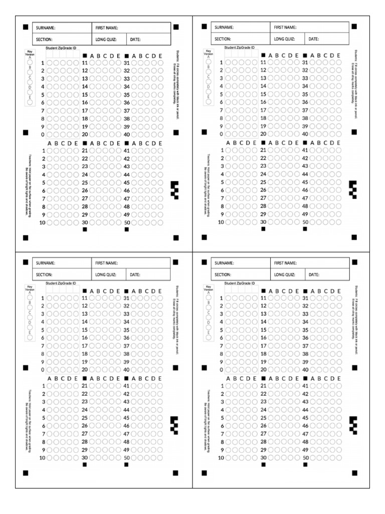 Zip Grade Answer Sheet | PDF
