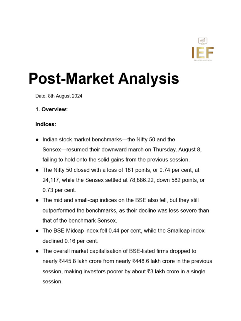 Daily Stock Market Briefing: Aug 8, 2024 | PDF | Private Sector | Stock ...