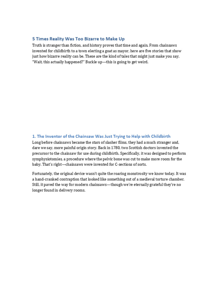 Bizarre True Stories That Shocked History | PDF