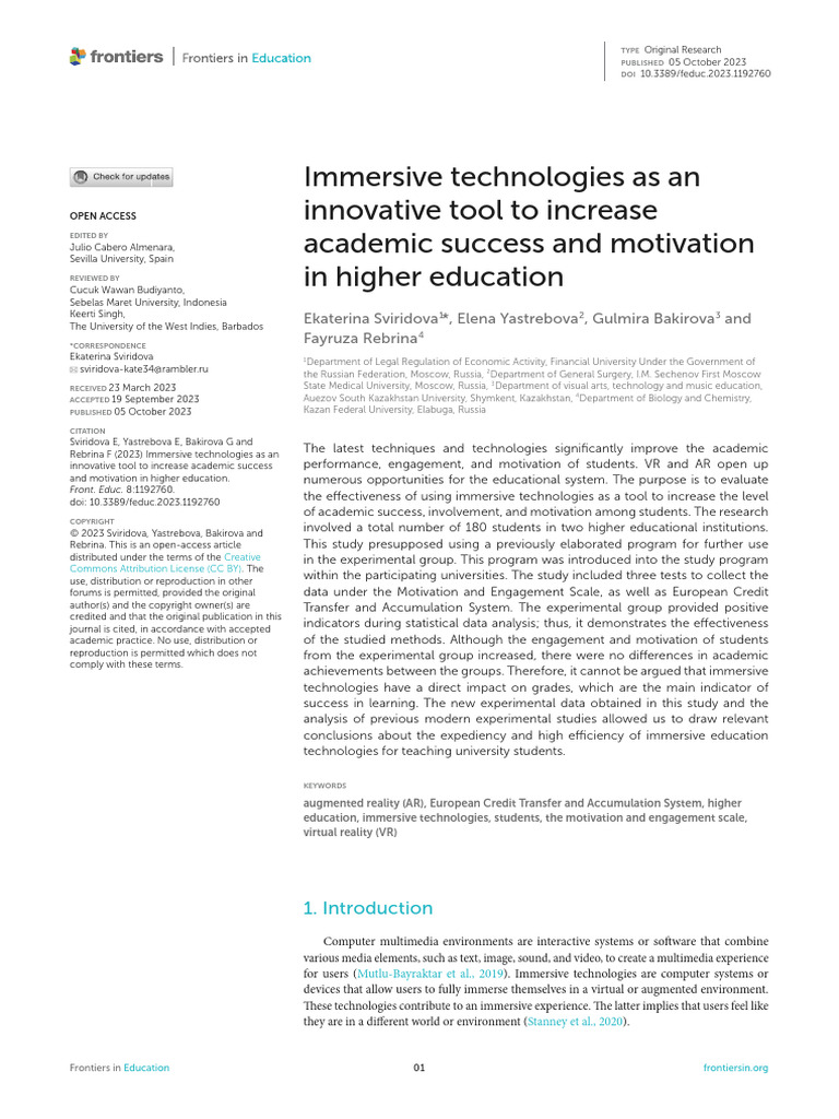 Immersive Technologies As An Innovative Tool To in | PDF | Augmented ...