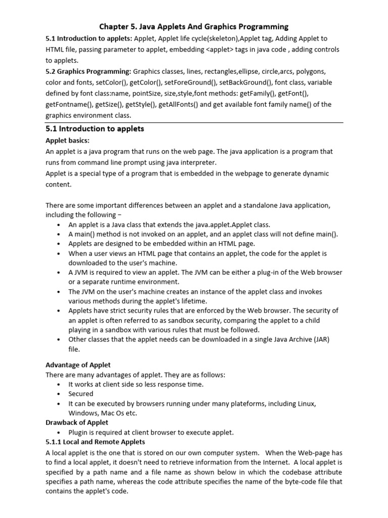 Chp.5 Java Applets and Graphics Programming | PDF | Parameter (Computer Programming) | Java ...