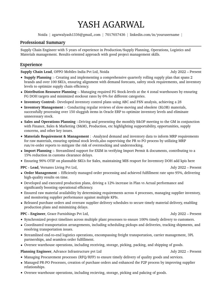 RenderCV EngineeringResumes Theme 2 | PDF | Logistics | Inventory