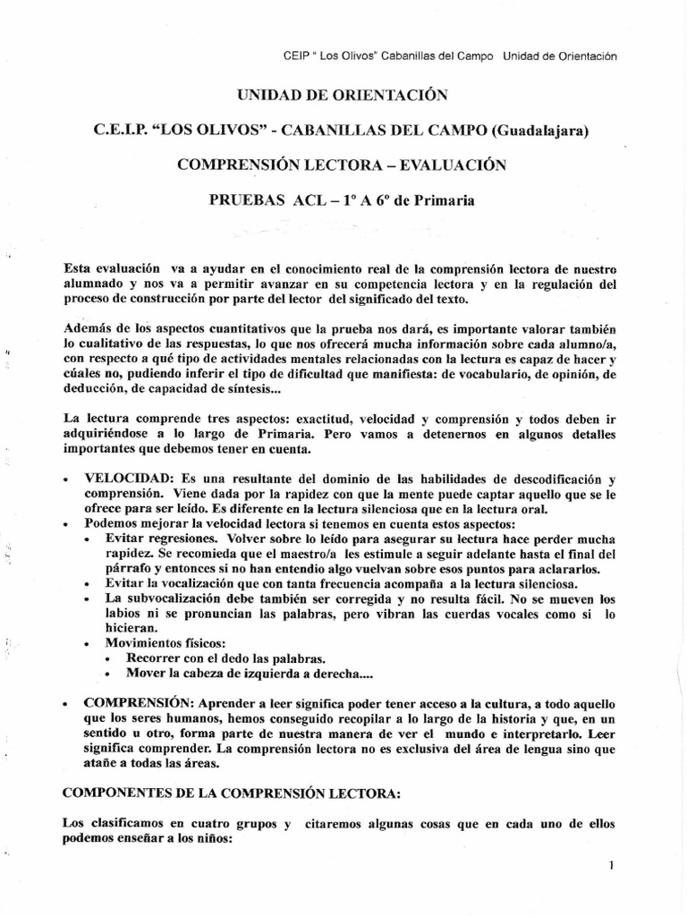 Pruebas de Comprensión Lectora | PDF | Comprensión lectora ...