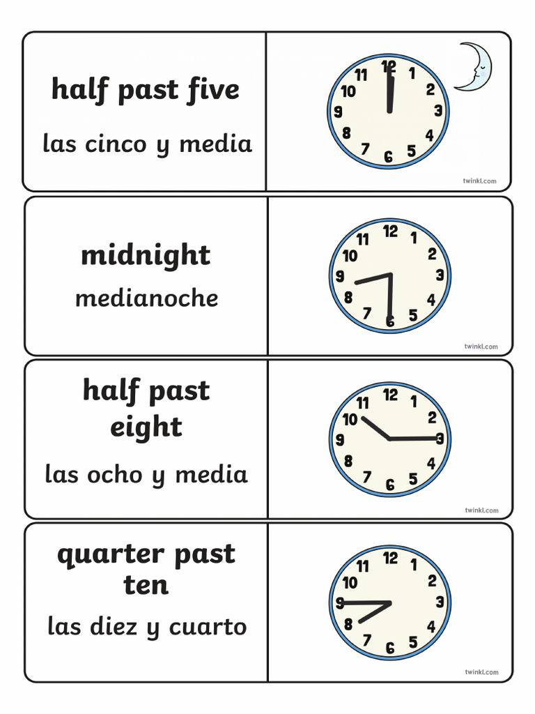 Telling The Time Dominoes English Spanish | PDF