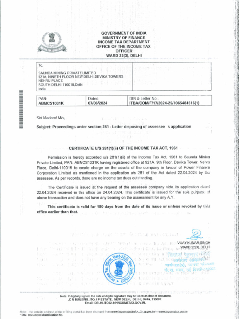 Saunda Mining - 281 Certificate | PDF
