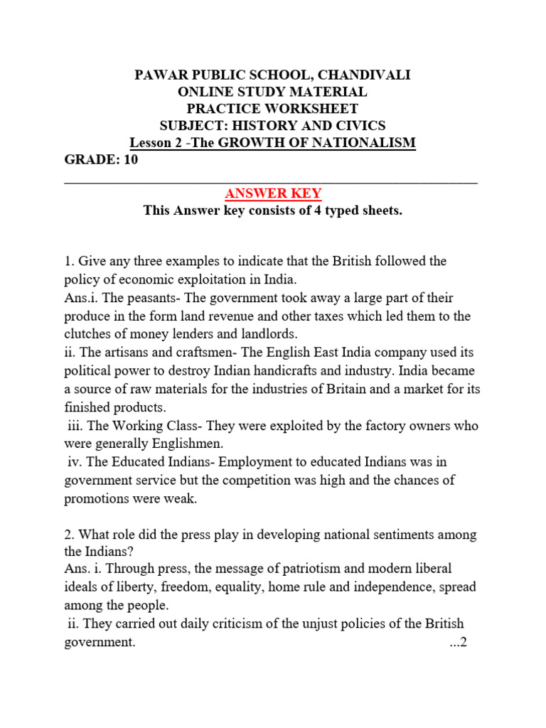 Grade 10 History: Nationalism Worksheet | PDF