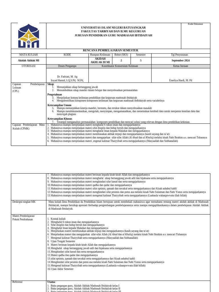 RPS Akidah Akhlak Pgmi 2024 | PDF