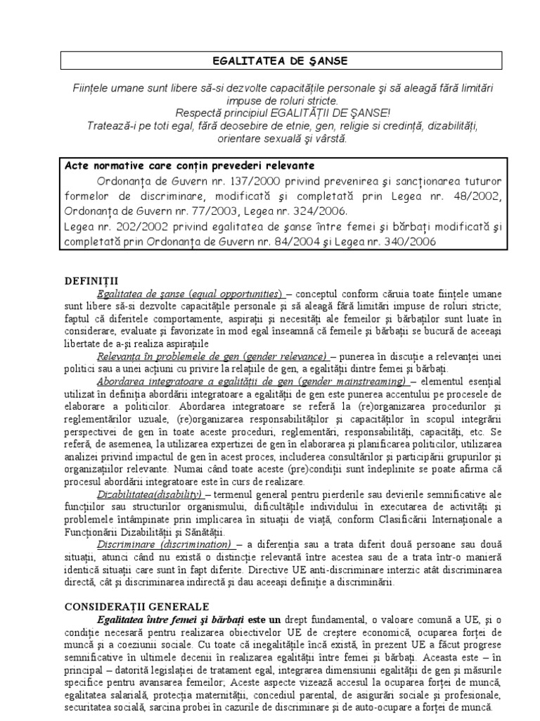 EGALITATEA DE SANSE