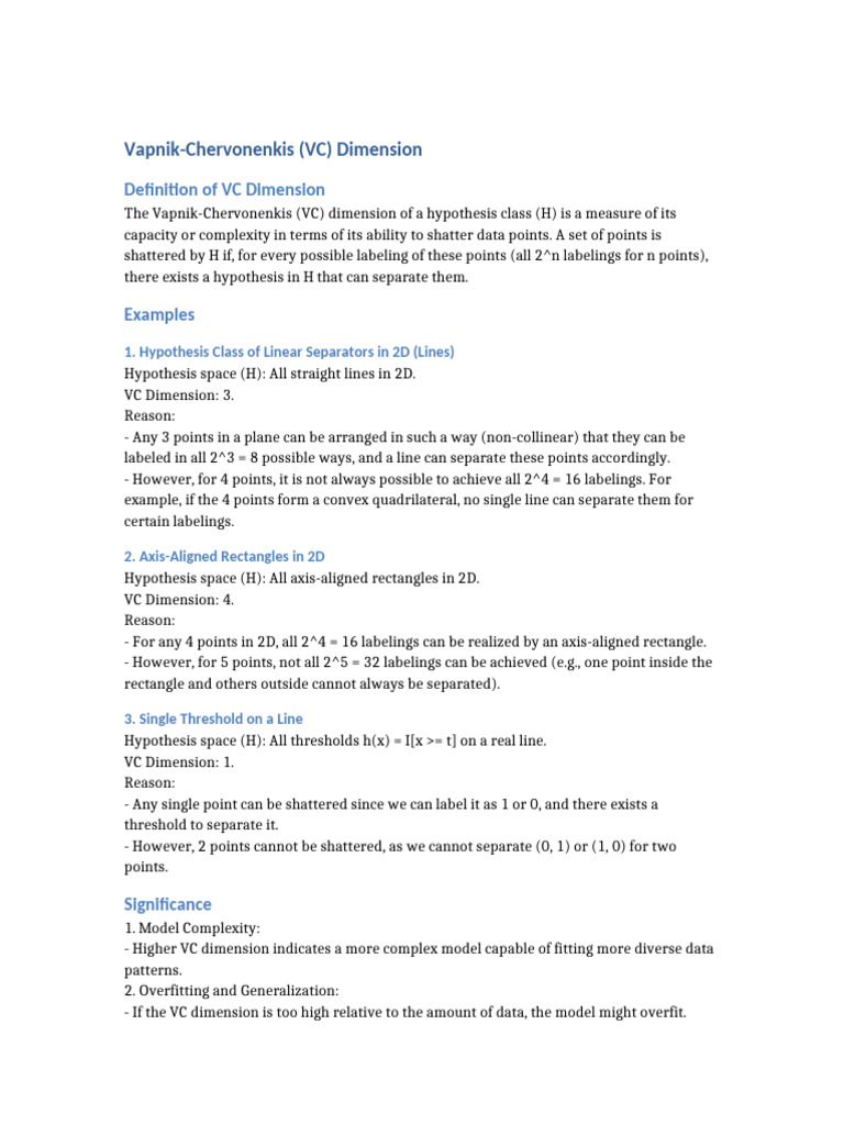 VC Dimension Explanation | PDF
