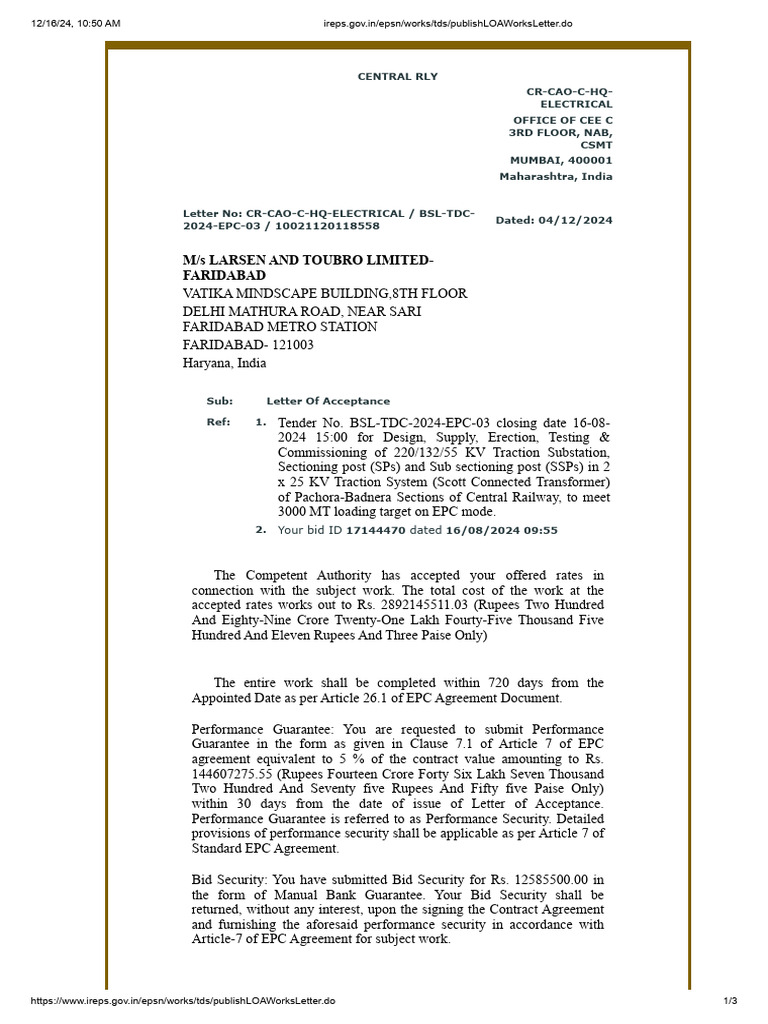 Ireps - Gov.in Epsn Works Tds publishLOAWorksLetter - Do | PDF