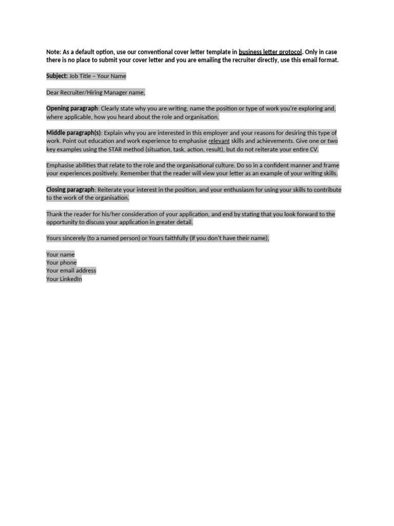 Email Cover Letter Template | PDF