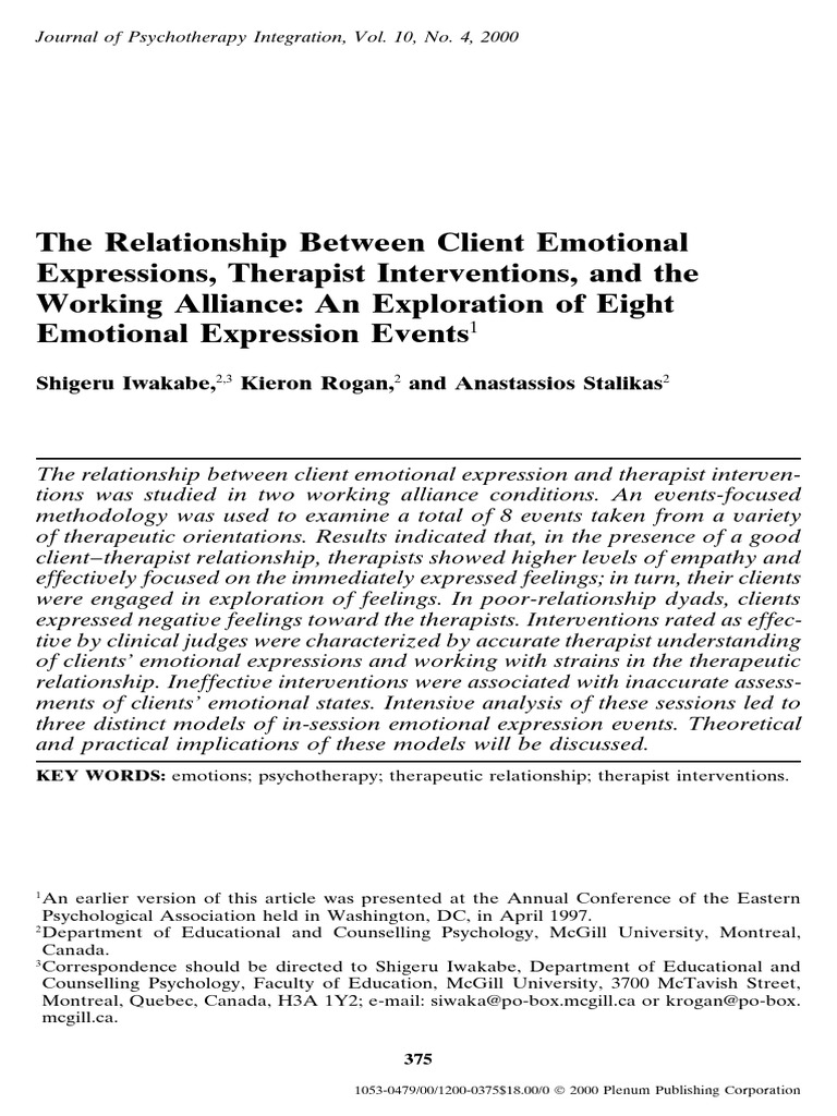 The Relationship Between Client Emotions | PDF | Psychotherapy | Emotions