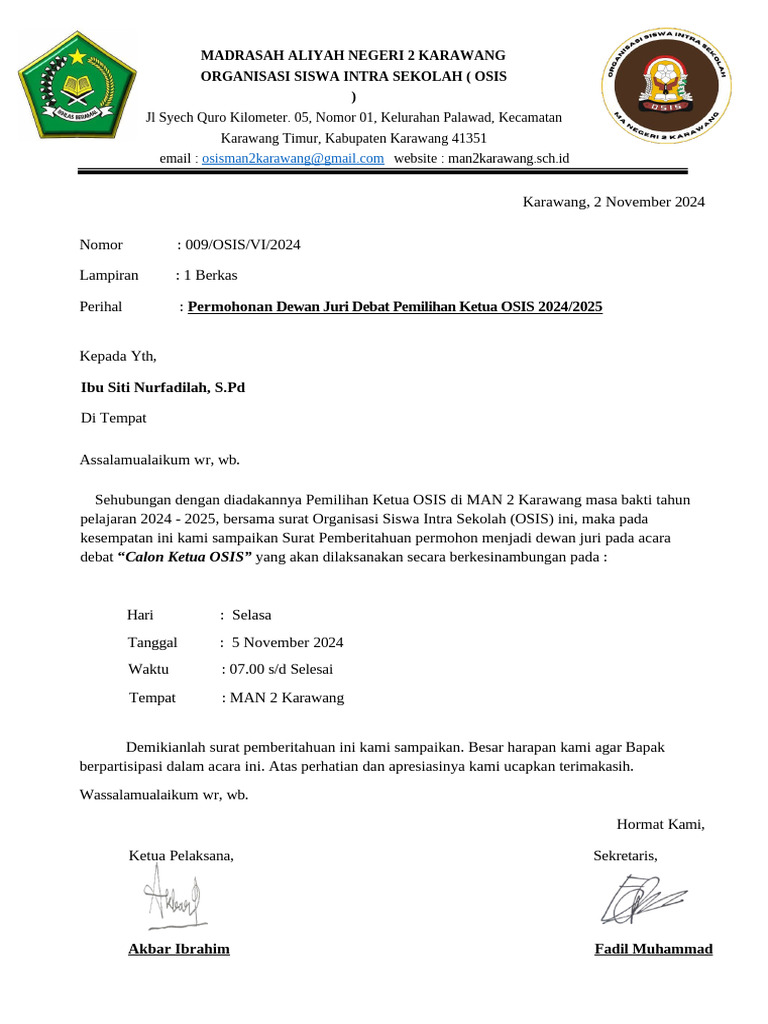 Permohonan Juri Debat OSIS | PDF