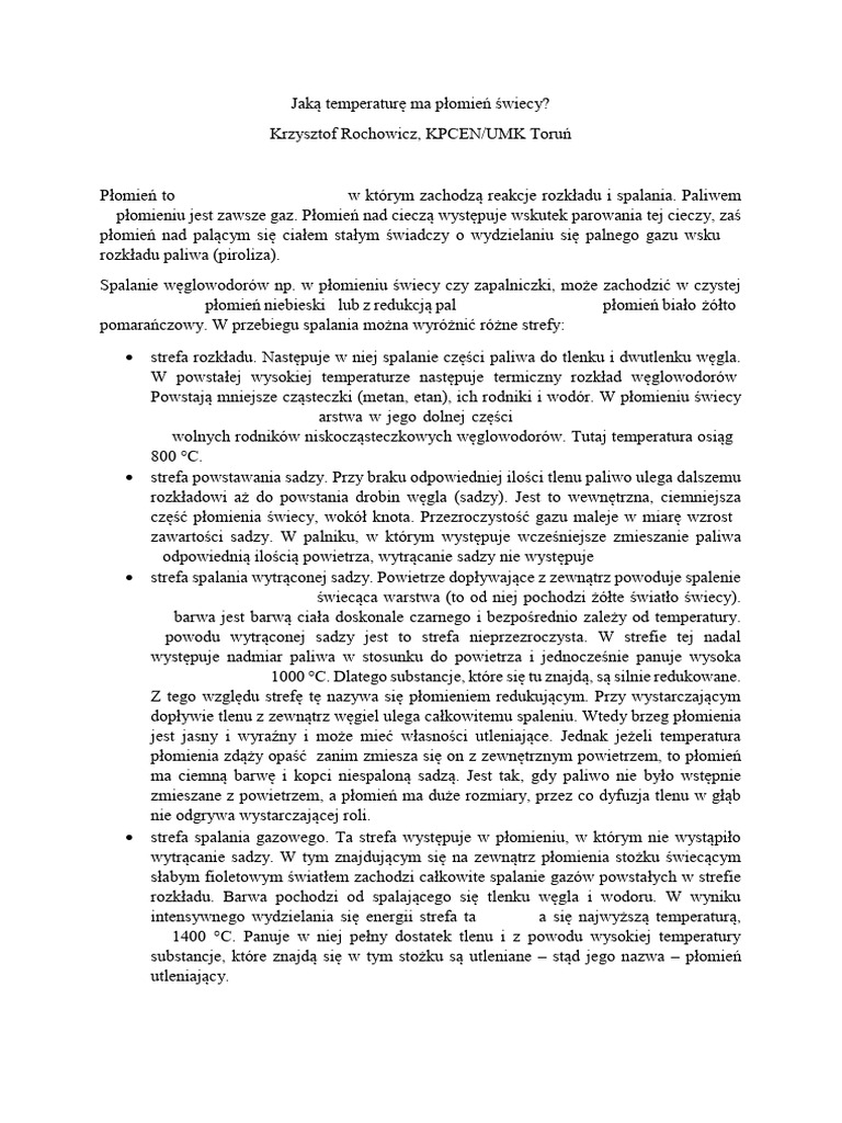 Jaka Temperature Ma Plomien Swiecy | PDF
