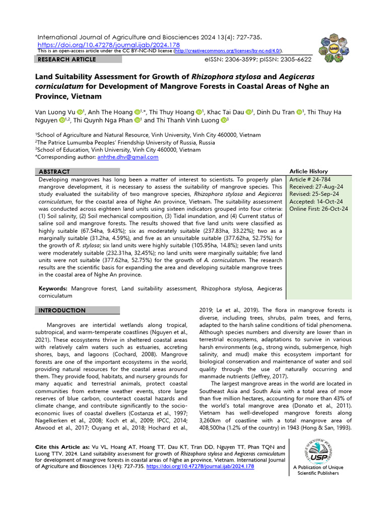 Land Suitability Assessment For Growth of R. Stylosa and A.corniculatum ...
