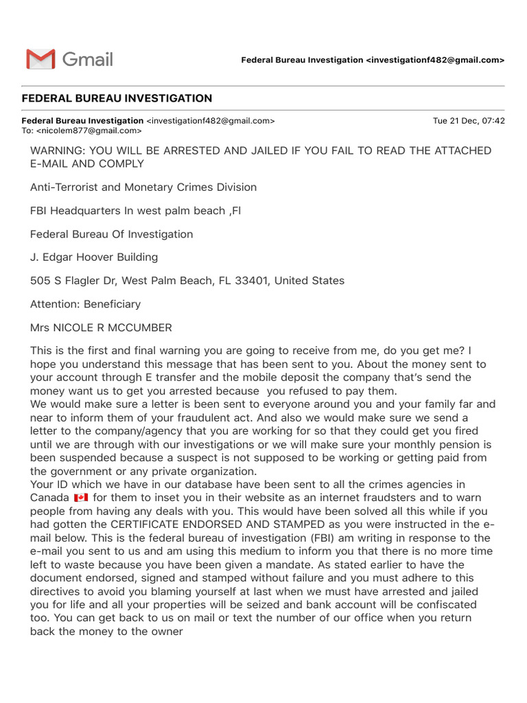 FBI Warning: Urgent Compliance Required | PDF | Federal Bureau Of ...